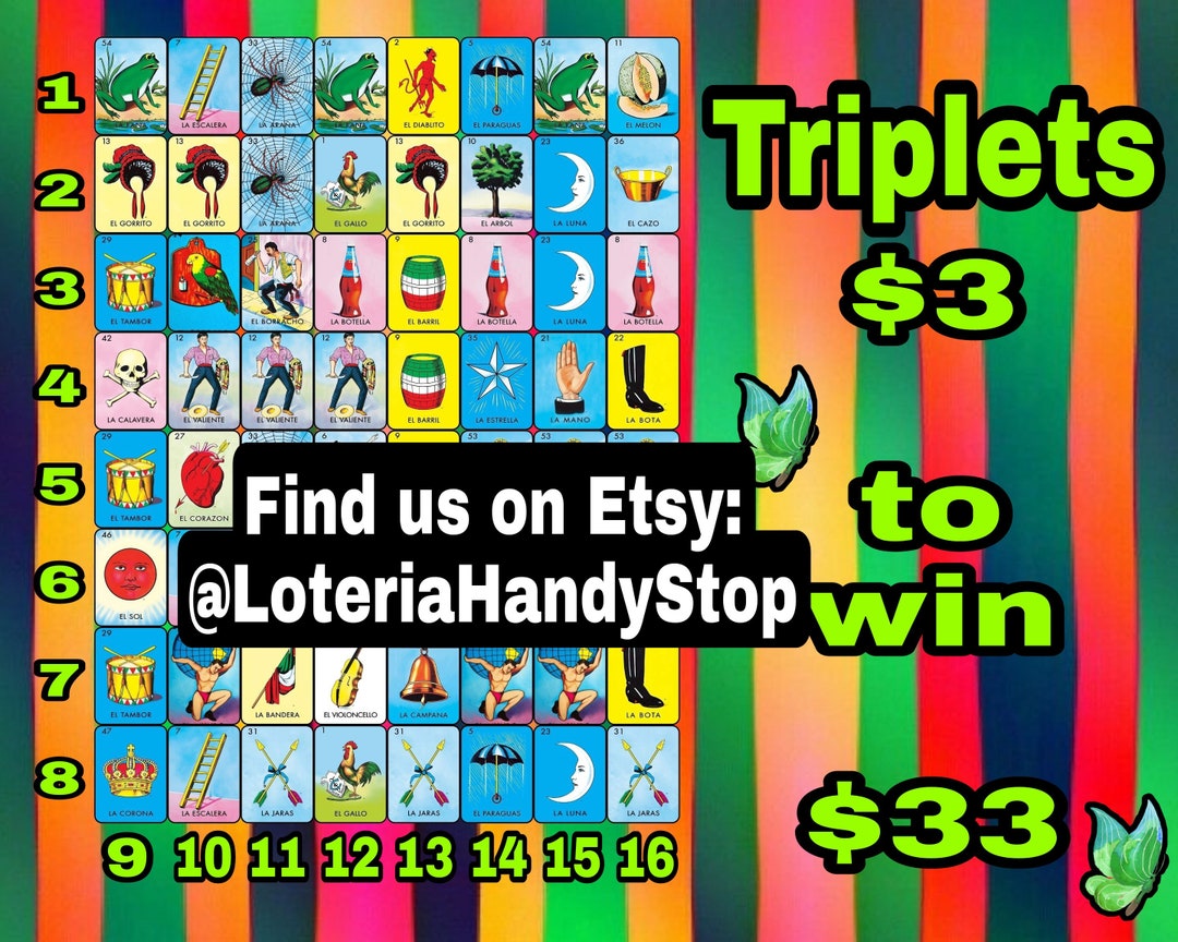 Triplets Shuffle Loteria Board 16 Numbers 3 of a Kind - Etsy