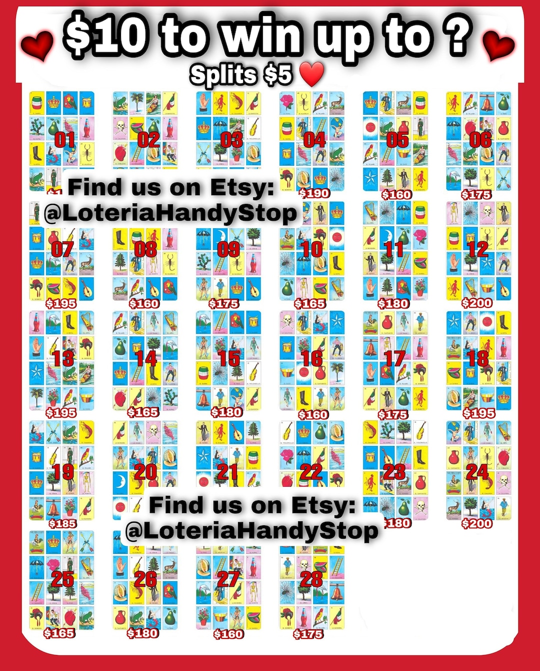 28 Numbers Loteria Board With Full Cards to Play Online - Etsy