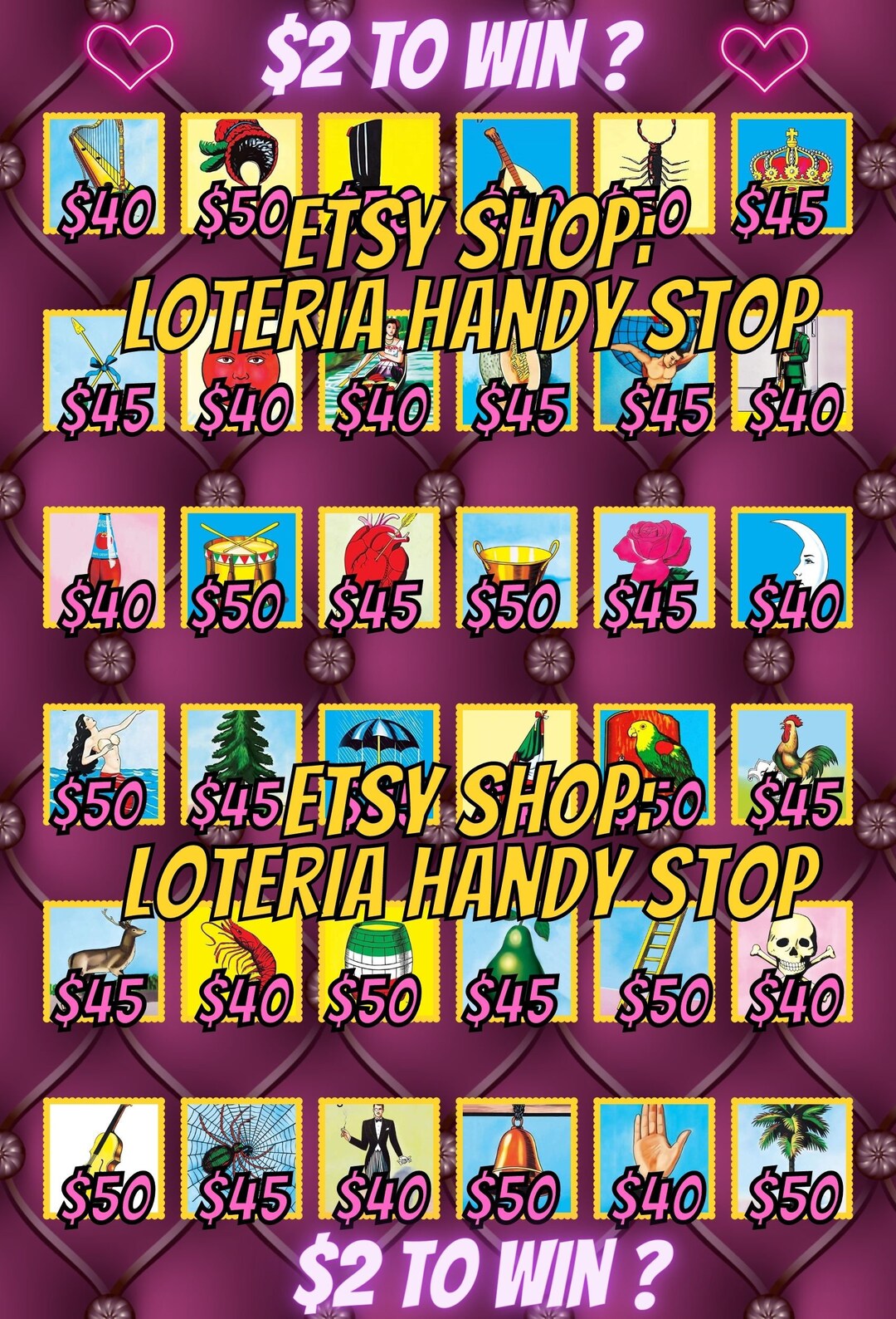 Loteria Characters Board 2 Dollar Game to Download - Etsy