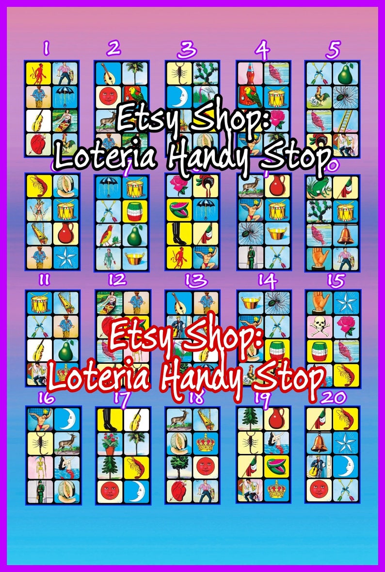 20 Numbers Loteria Game Board - Etsy