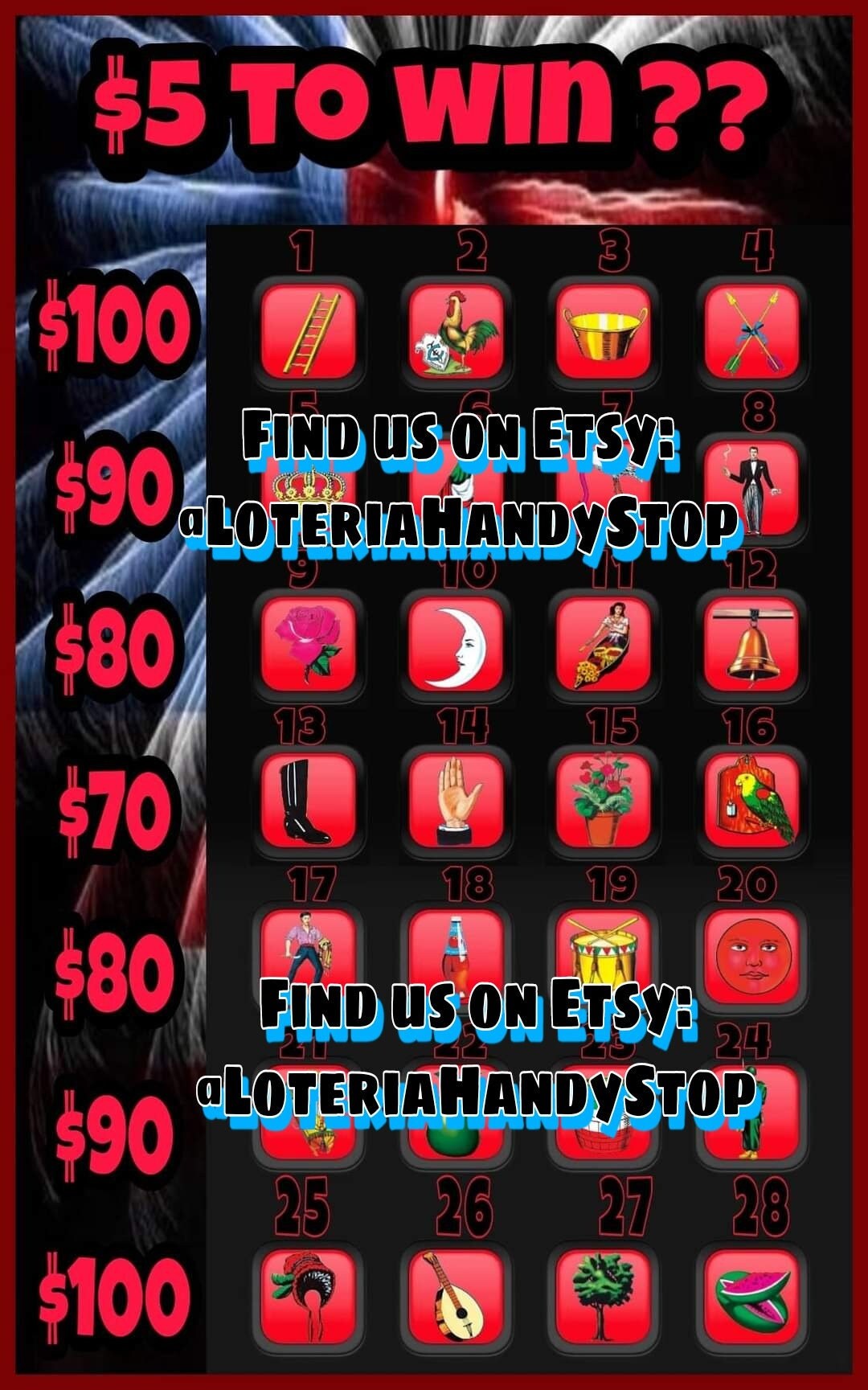 5 to Win Loteria Board Digital Download 28 Numbers - Etsy