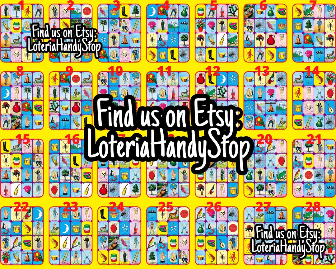 Tablero de Lotería de 28 Cartas Completas para Jugar Online - Etsy México