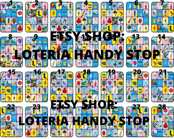 Mexican Loteria Board for Digital Download 28 Numbers | Etsy
