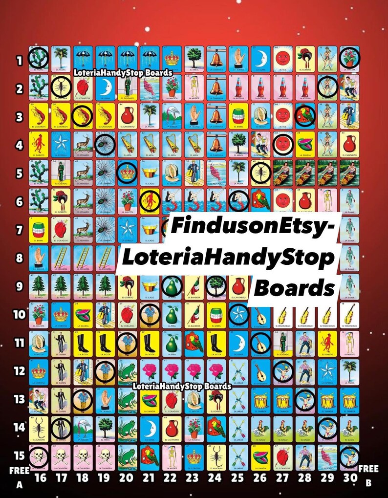 30 Lines Quadruples Loteria Boards With 2 Free Lines - Etsy