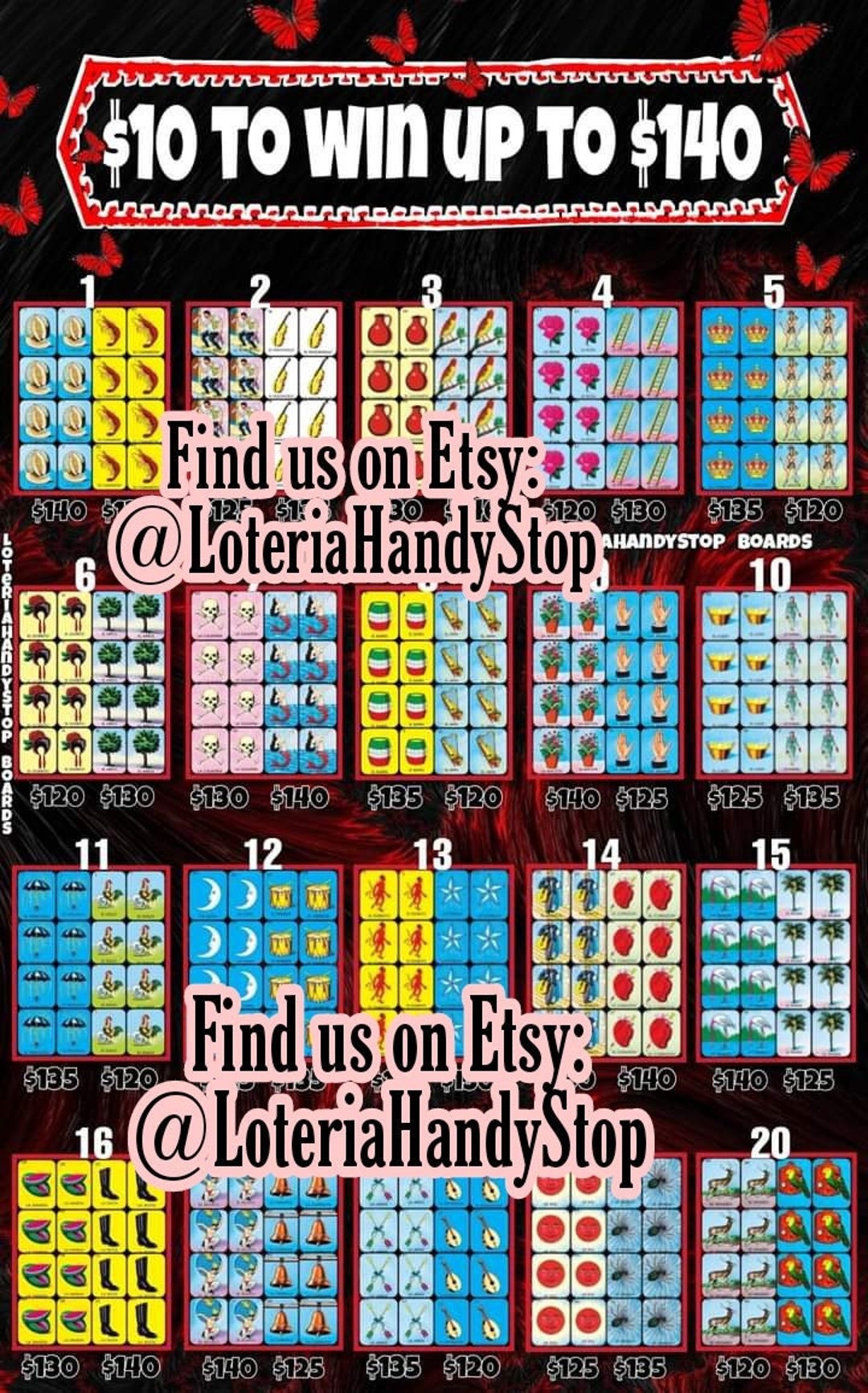 20 Numbers Shuffle Loteria Board 10 to Win Game - Etsy