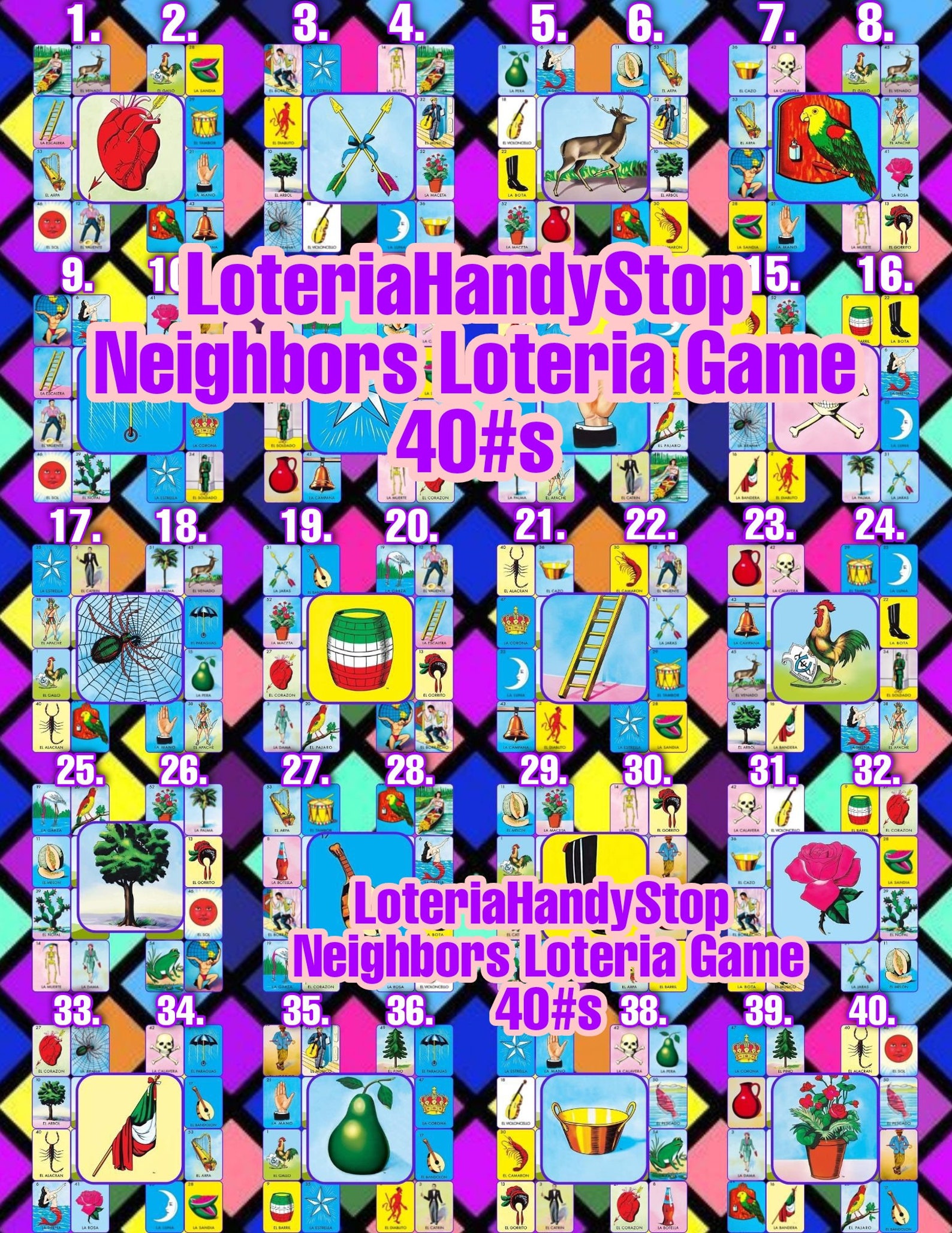 40 Numbers Loteria Neighbors Game Board - Etsy