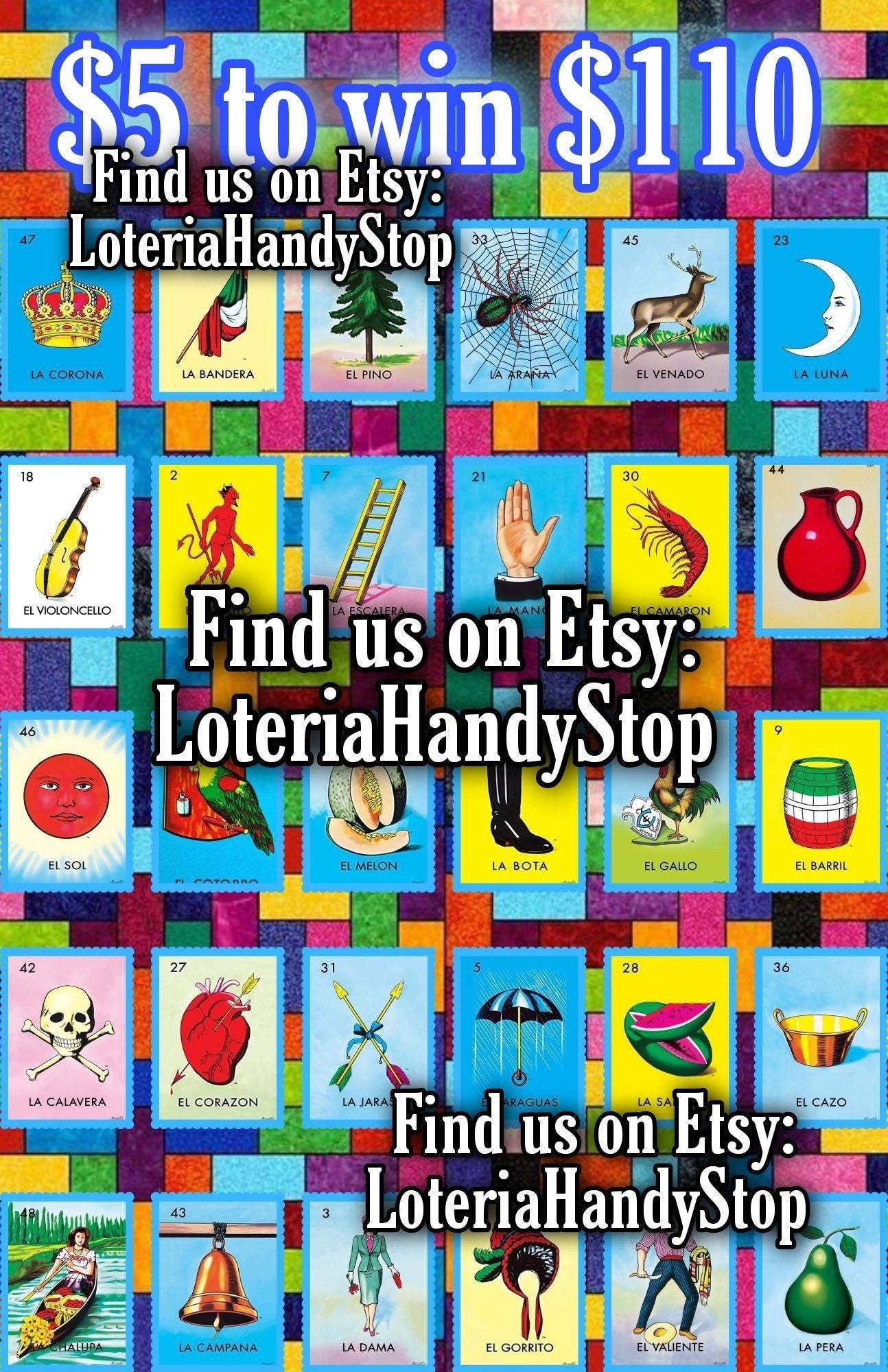 5 to Win 110 Online Loteria Game Board - Etsy