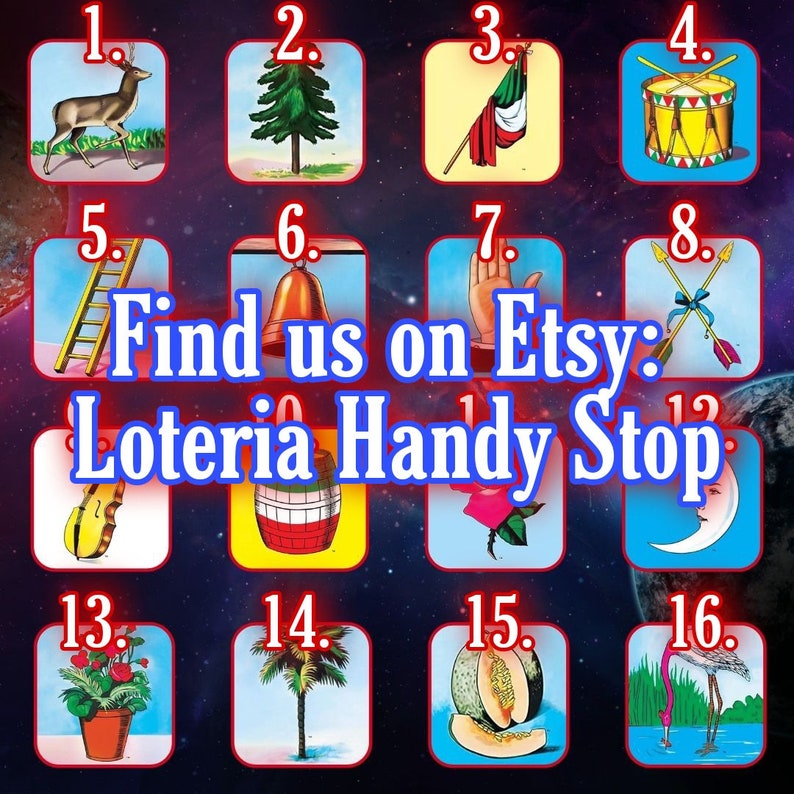 Loteria Game With 16 Numbers Board Galaxy - Etsy