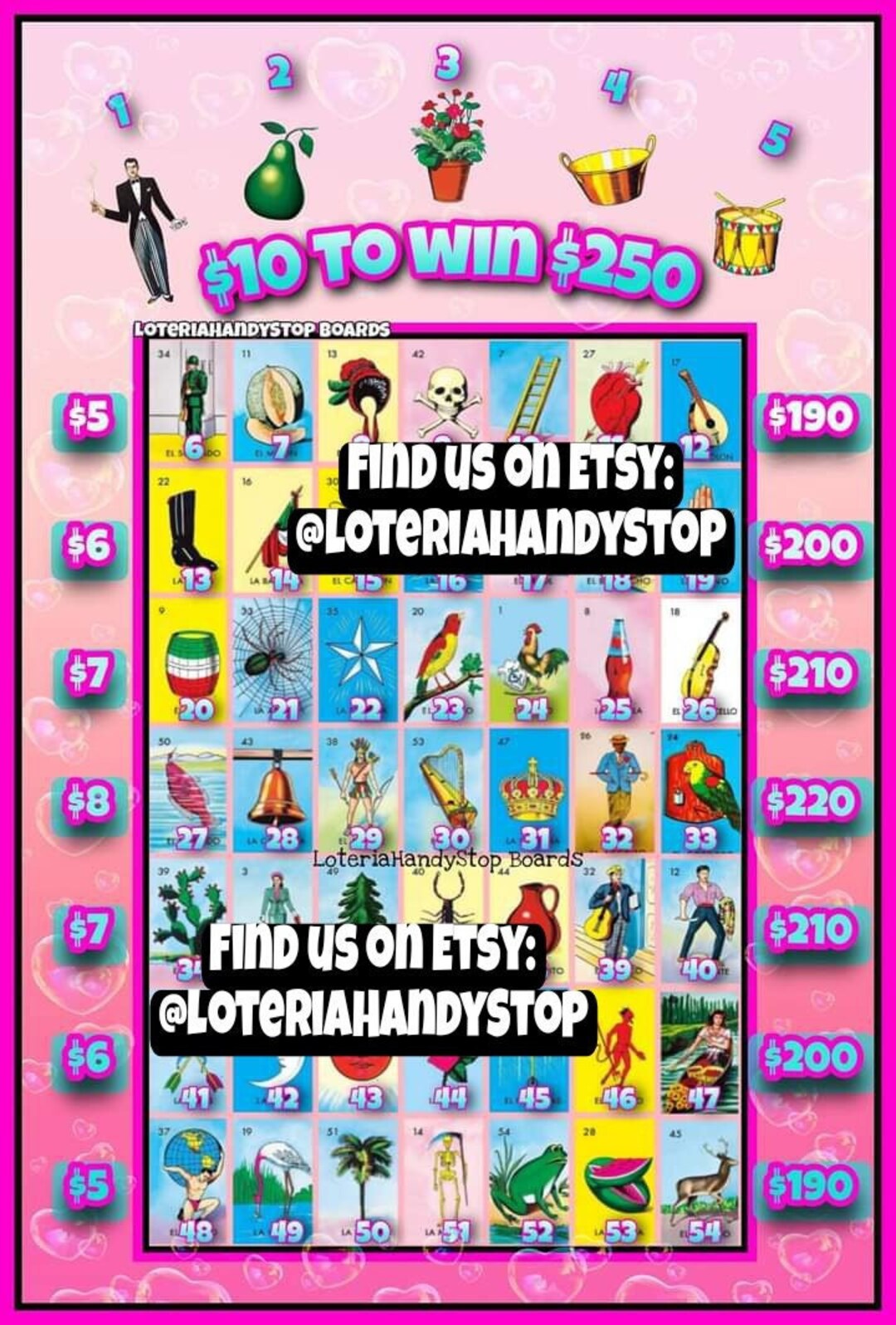 54 Numbers 10 to Win Loteria Board Game High Roller - Etsy