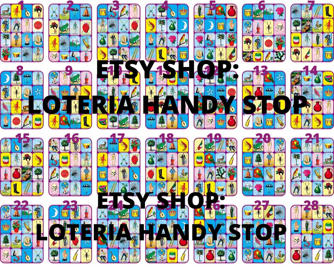 28 Original Mexican Loteria Cards on 1 Board to Play Online - Etsy