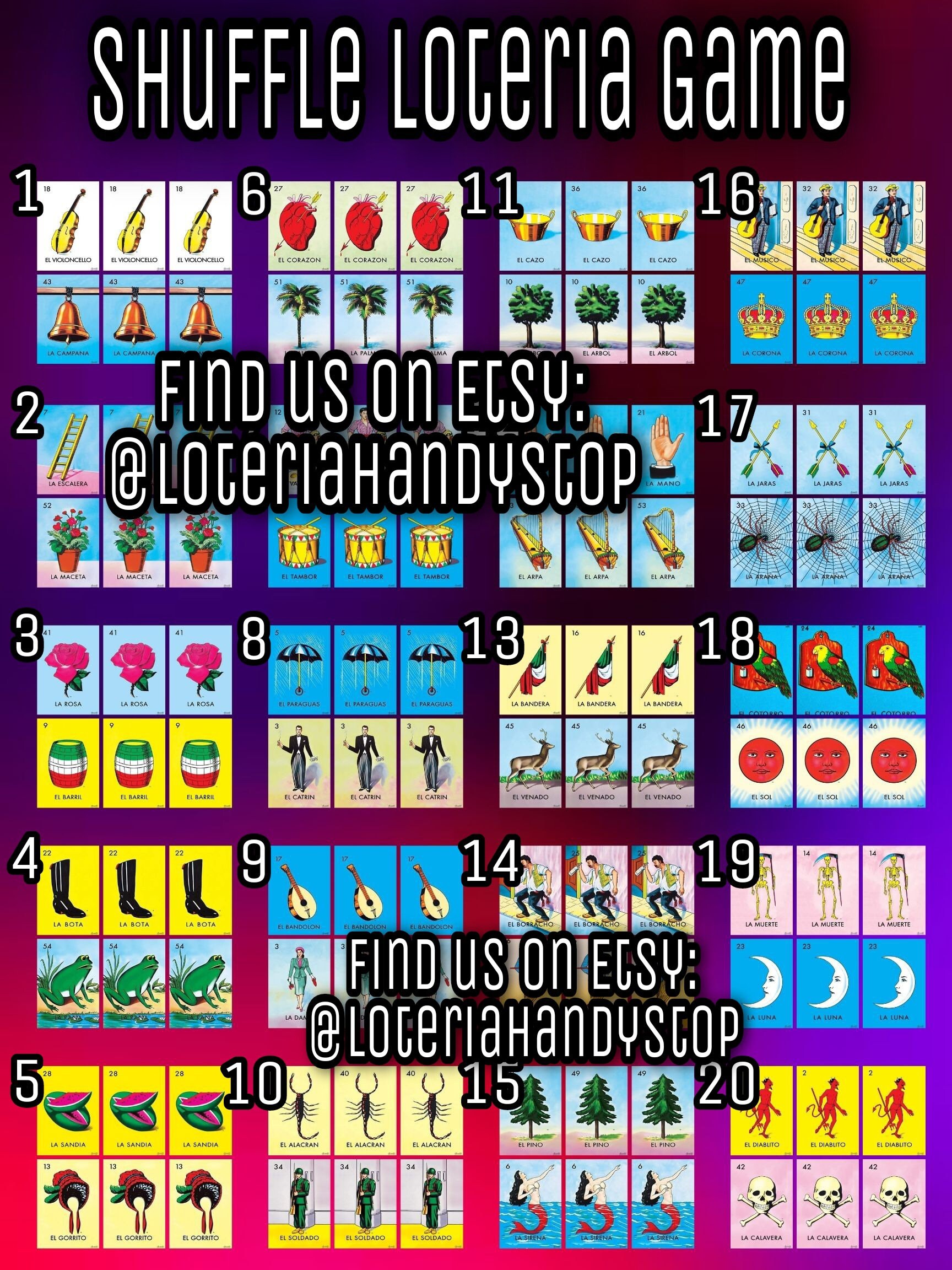 20 Numbers Shuffle Loteria Game Boards to Play Online - Etsy