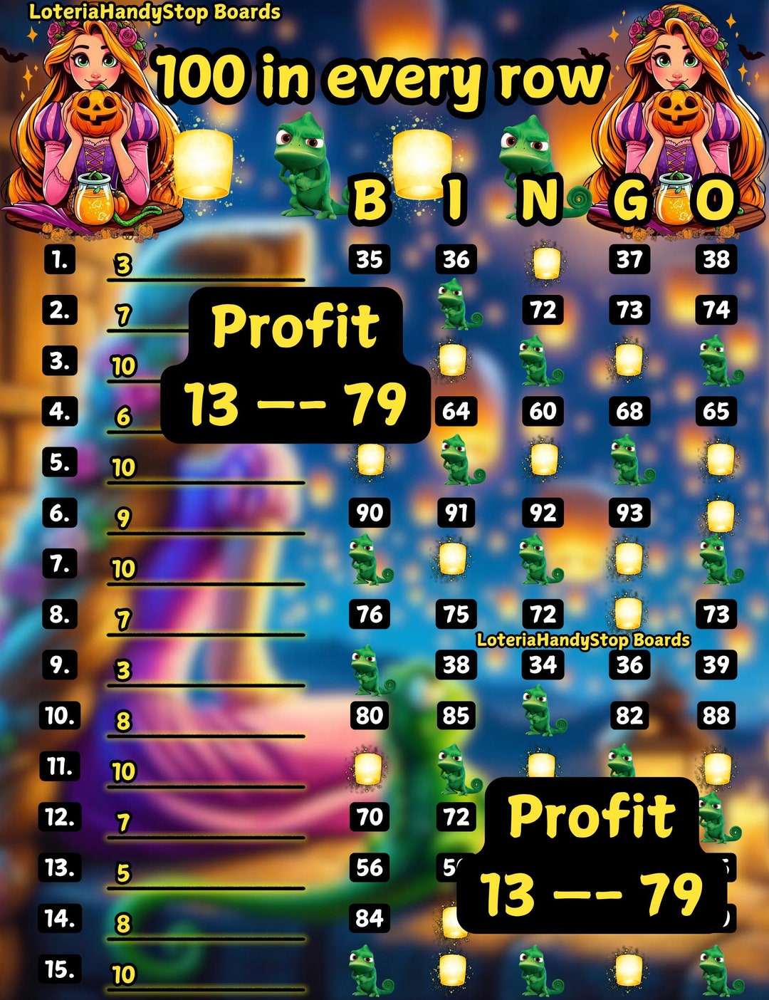 100 in Every Row Bingo Loteria Board Game - Etsy