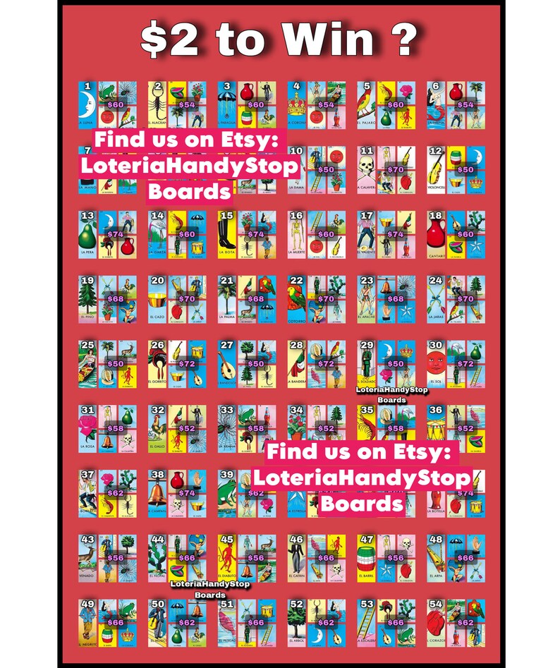 2 to Win Loteria Board Game With 54 Numbers - Etsy