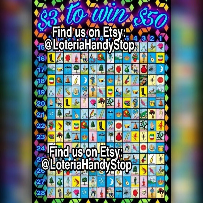 3 to Win 50 Loteria 28 Lines Board Game to Play Online - Etsy