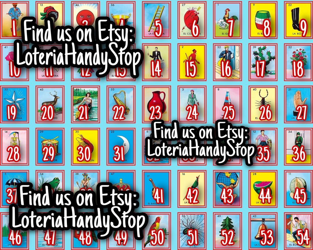 54 Numbers Loteria Board With All Characters to Play - Etsy