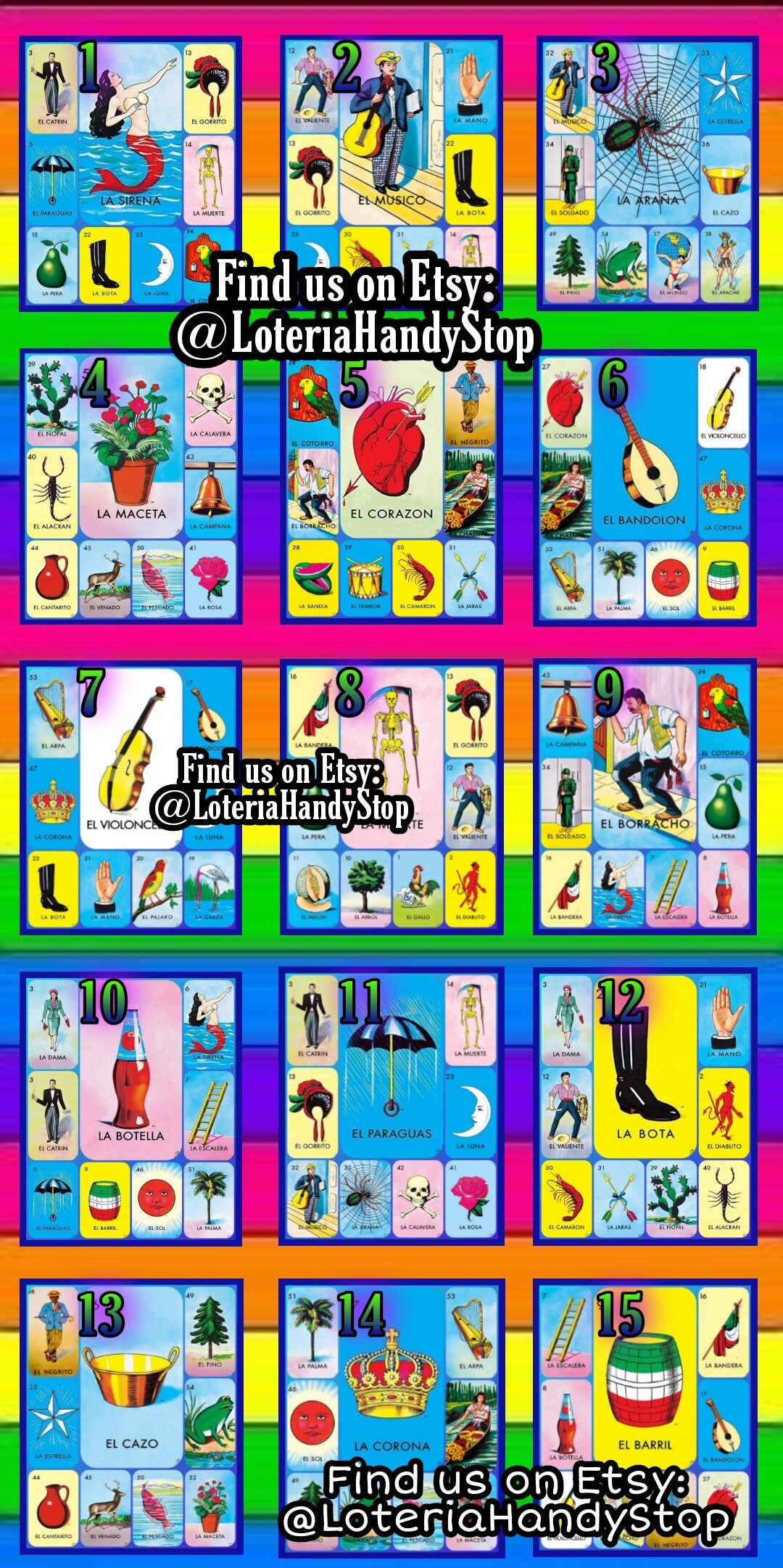 15 Numbers Loteria Board Box of 9 Cards to Play Online - Etsy