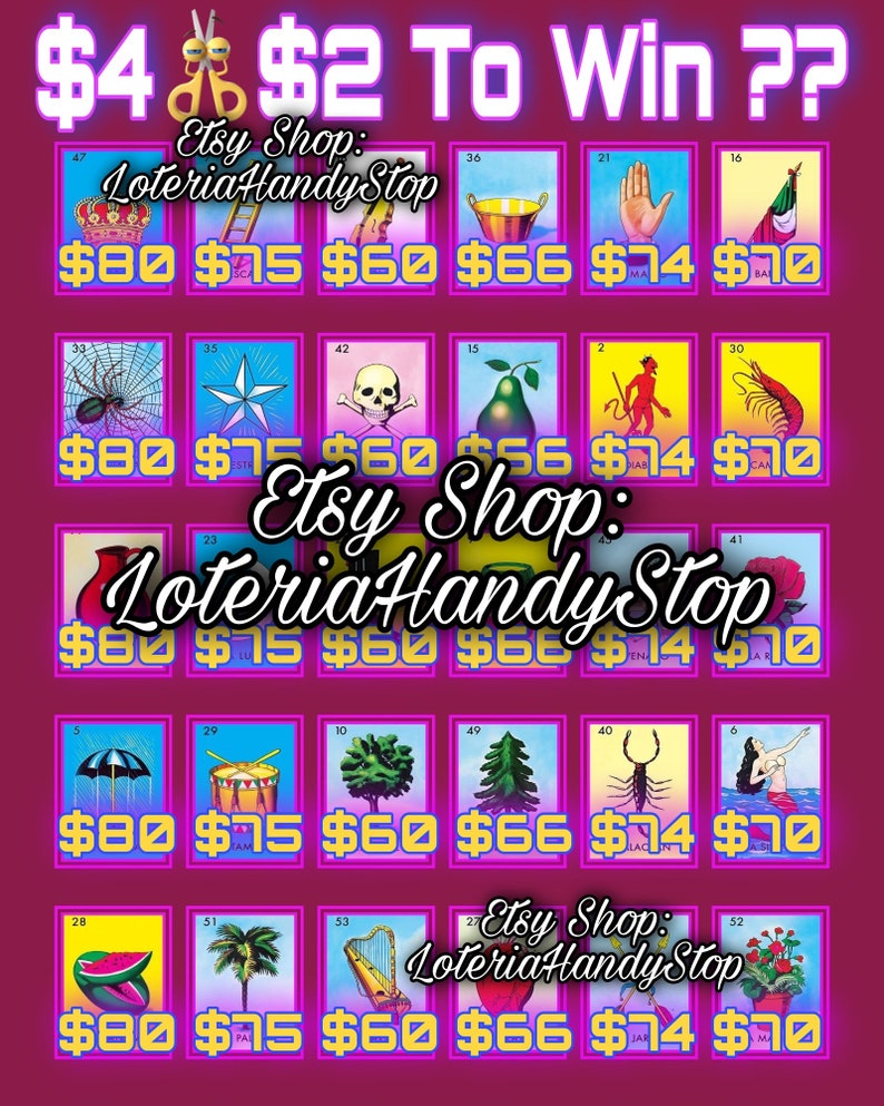 4 or Split 2 to Win Loteria Game Board to Play - Etsy