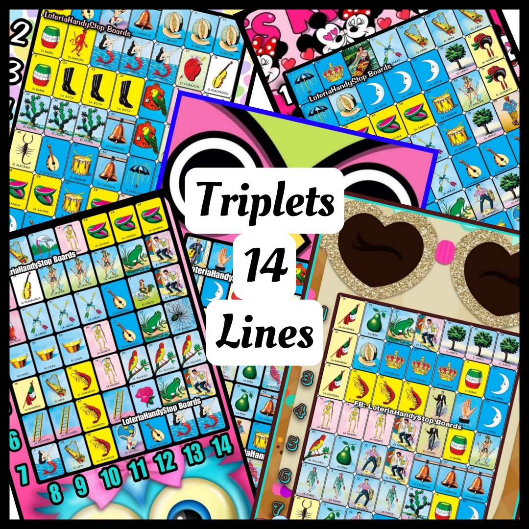 14 Lines Loteria Triplets Boards to Play Online - Etsy