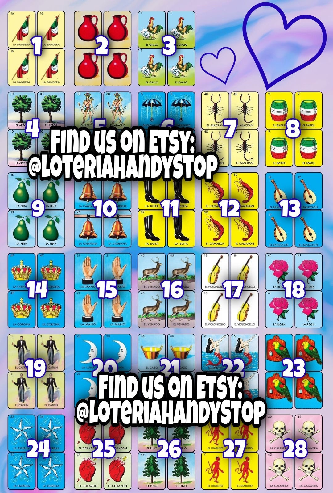 Shuffle Loteria Game Boards With 30 28 and 25 Numbers - Etsy