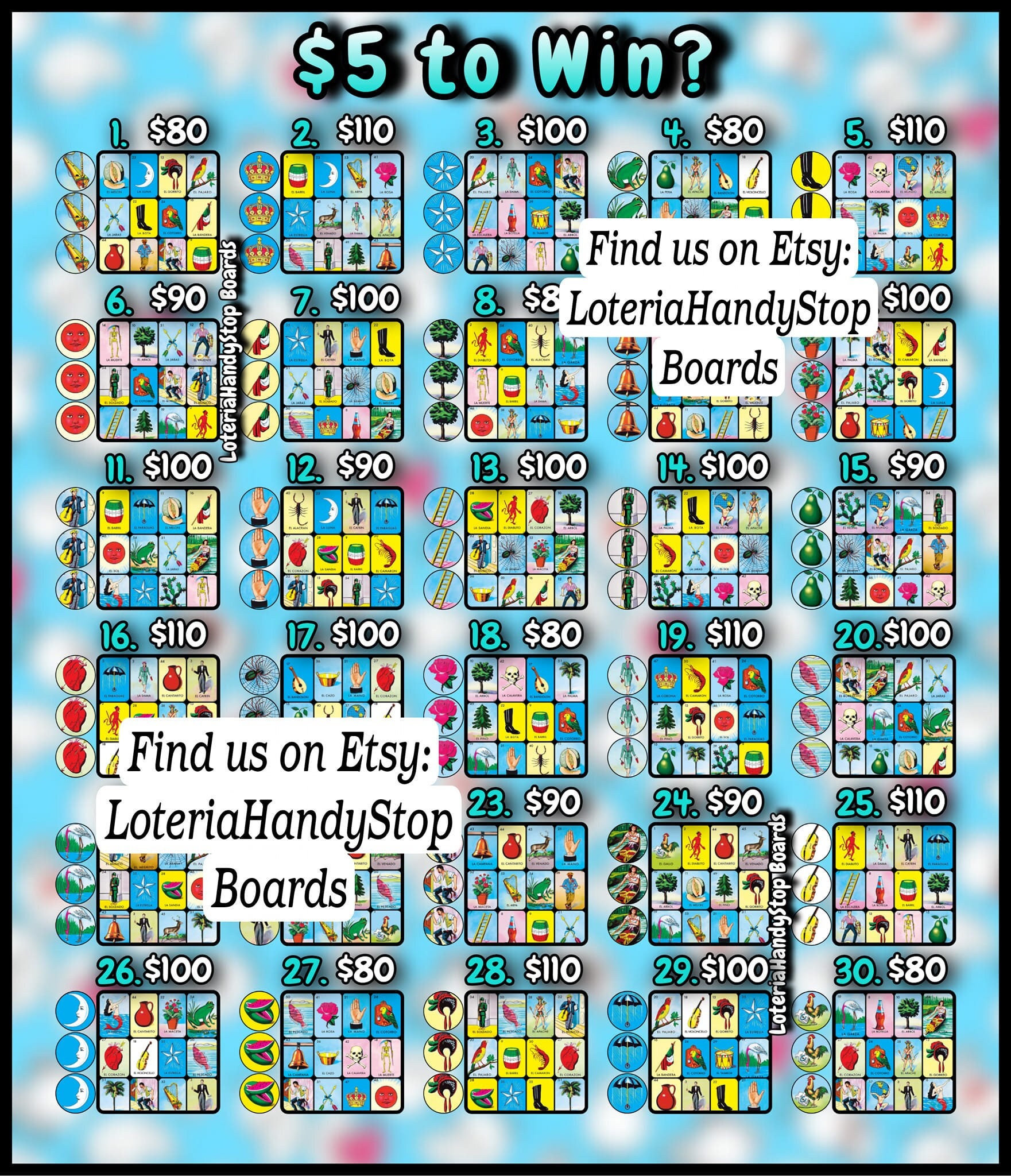 5 to Win Loteria Board With 30 Numbers and Triples - Etsy