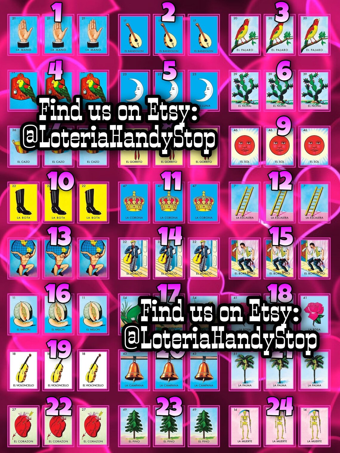 Loteria Shuffle Game Boards 24 Numbers No Repeats - Etsy