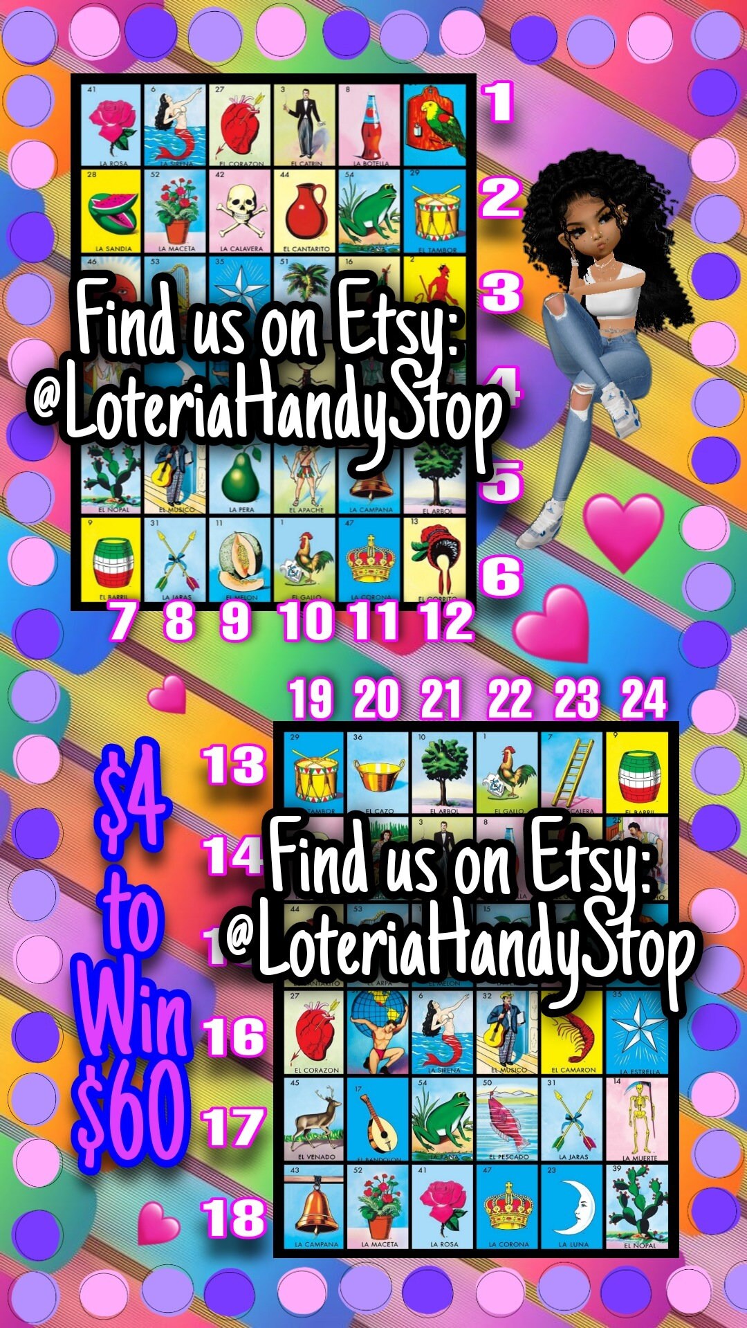 4 to Win 60 Loteria 24 Line Game Board - Etsy