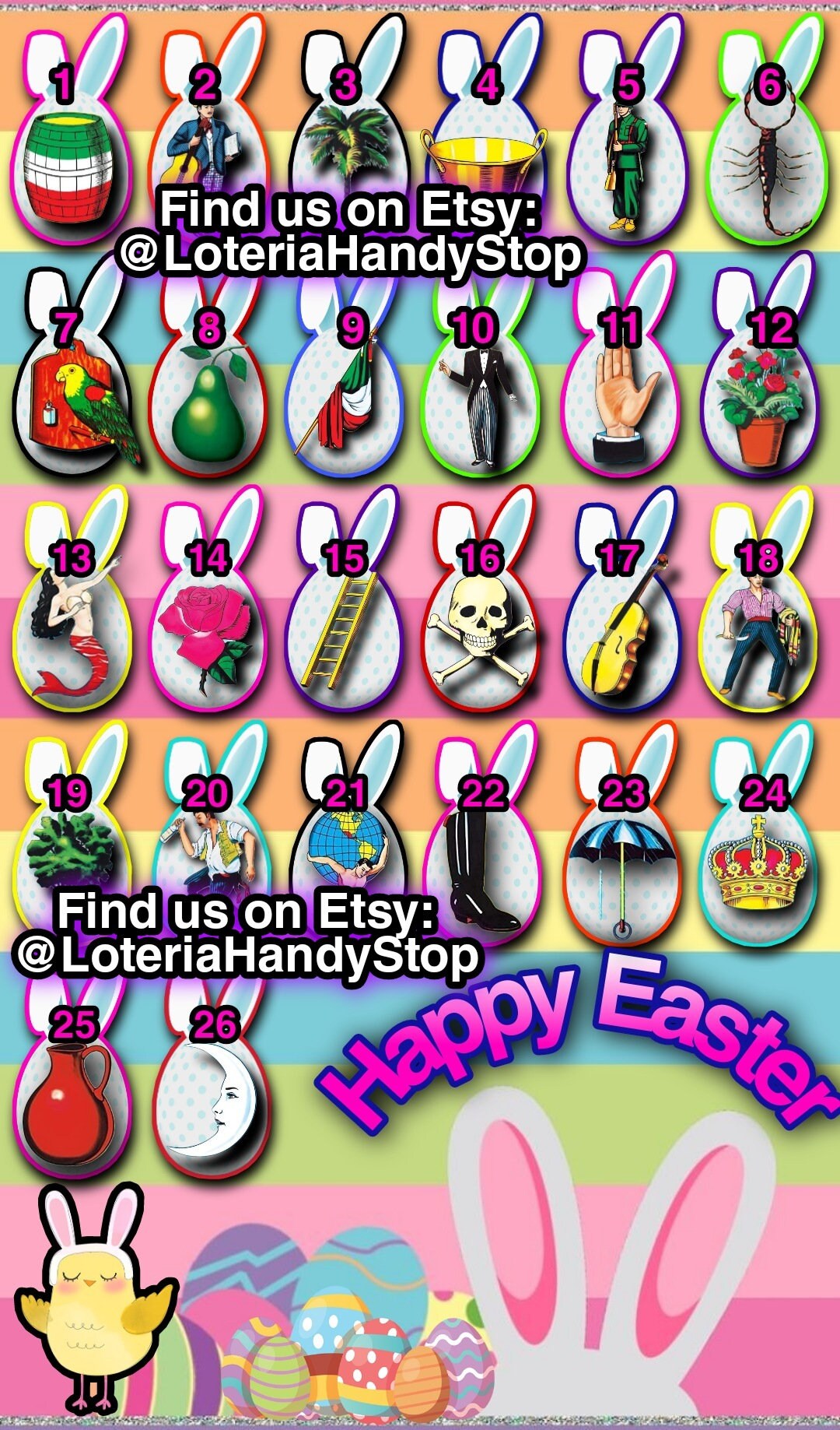 Easter Loteria Board 26 Numbers to Play Online No Repeats - Etsy