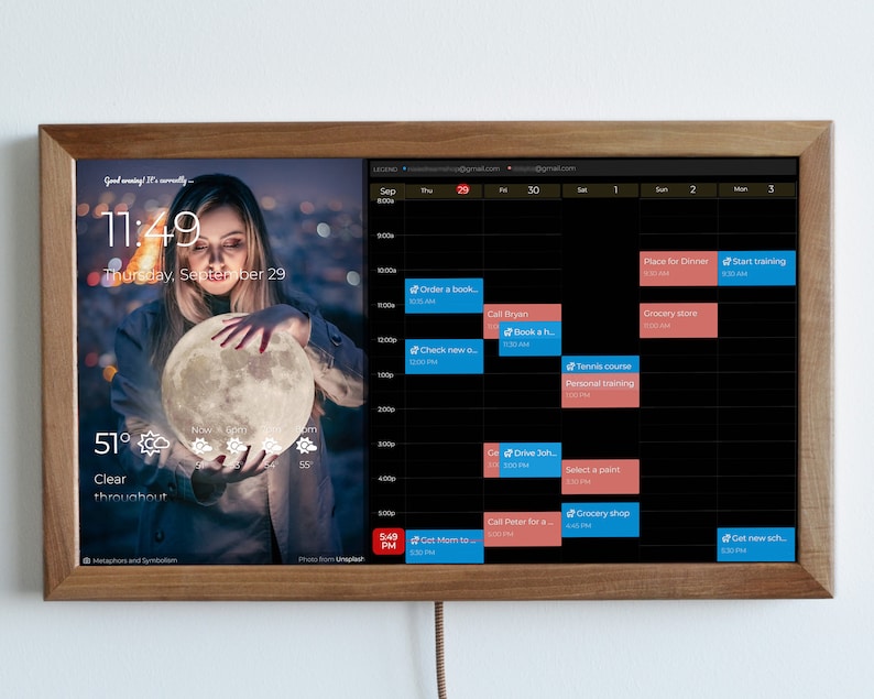 Digital Calendar 24 Inch in Wooden Frame Home Planner Family - Etsy