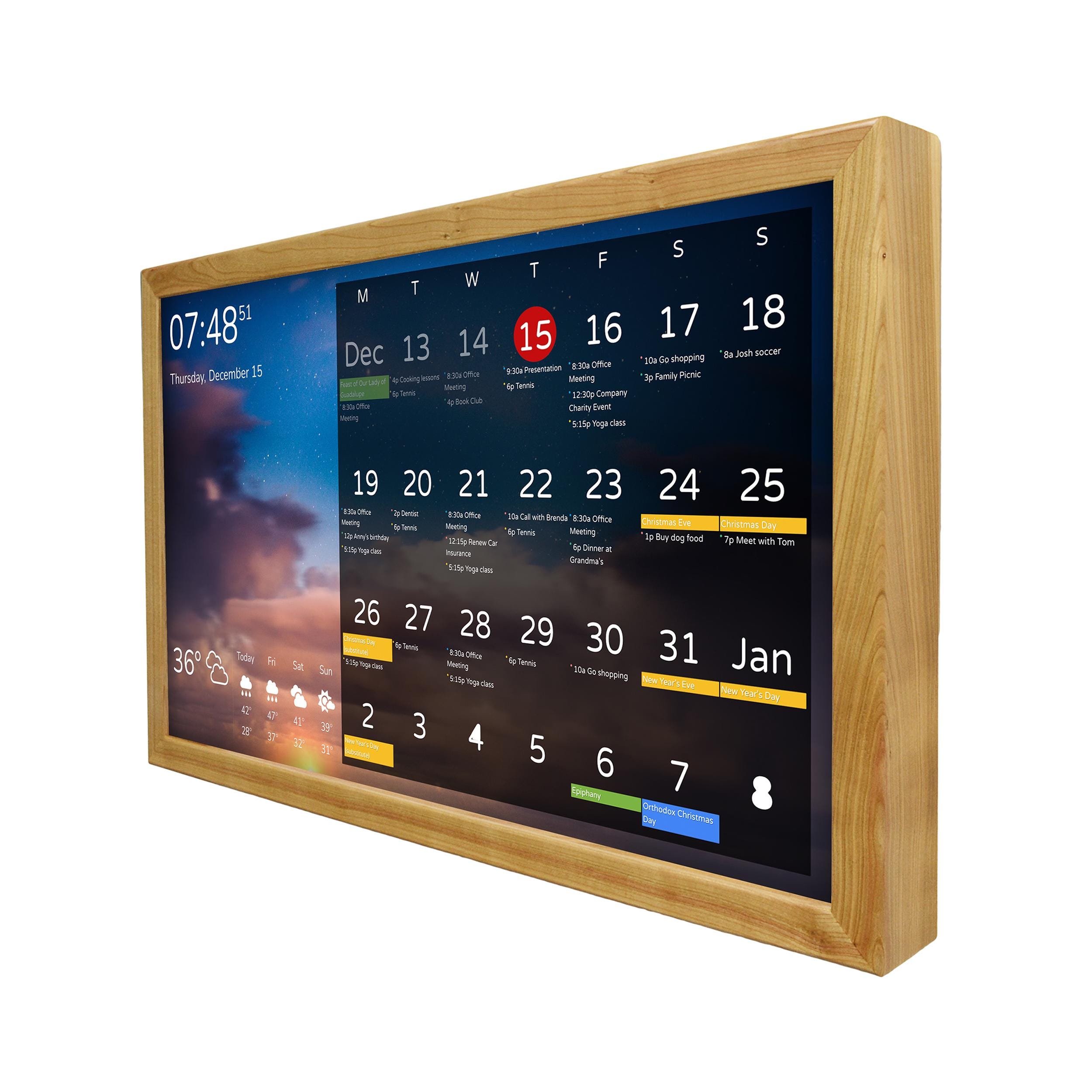 Digital Calendar 32" – Wooden Frame Smart Family Command Center, Wifi ...
