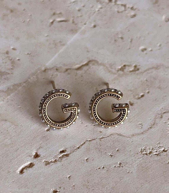 Gold Initial G Earrings Initial G Earrings Letter G Earrings Flower Earrings Personalized Jewelry initial Jewelry Minimalist Earrings Etsy