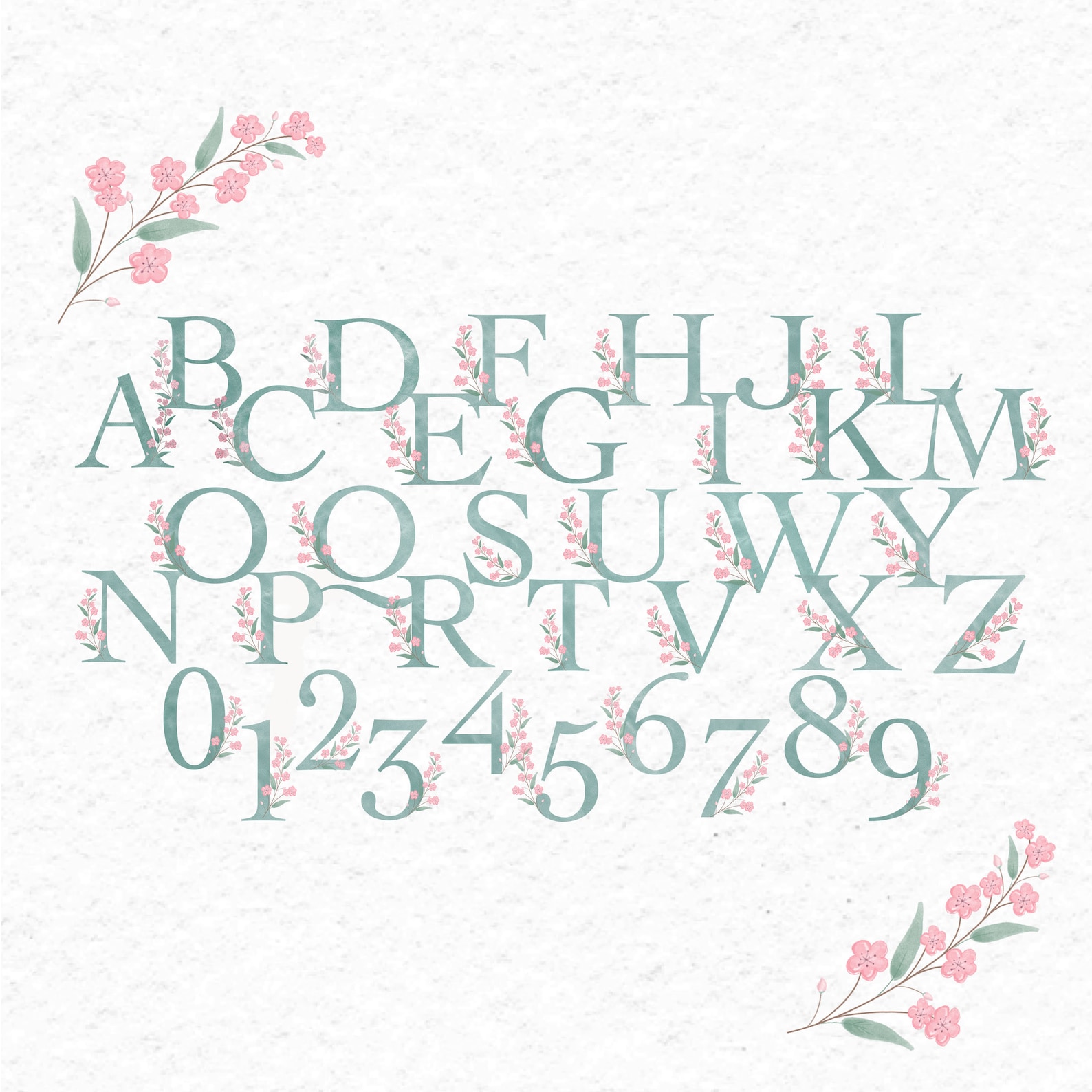 Cherry Blossom Alphabet Sakura Watercolour Watercolor Art Floral ...