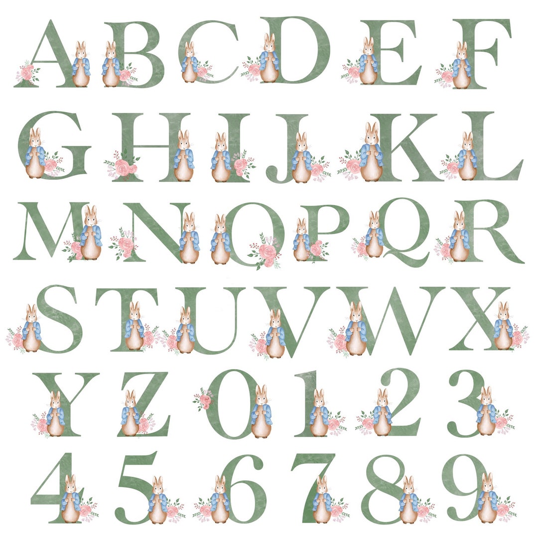 Peter Rabbit Floral Alphabet Watercolour Digital PNG Files - 36 Files ...