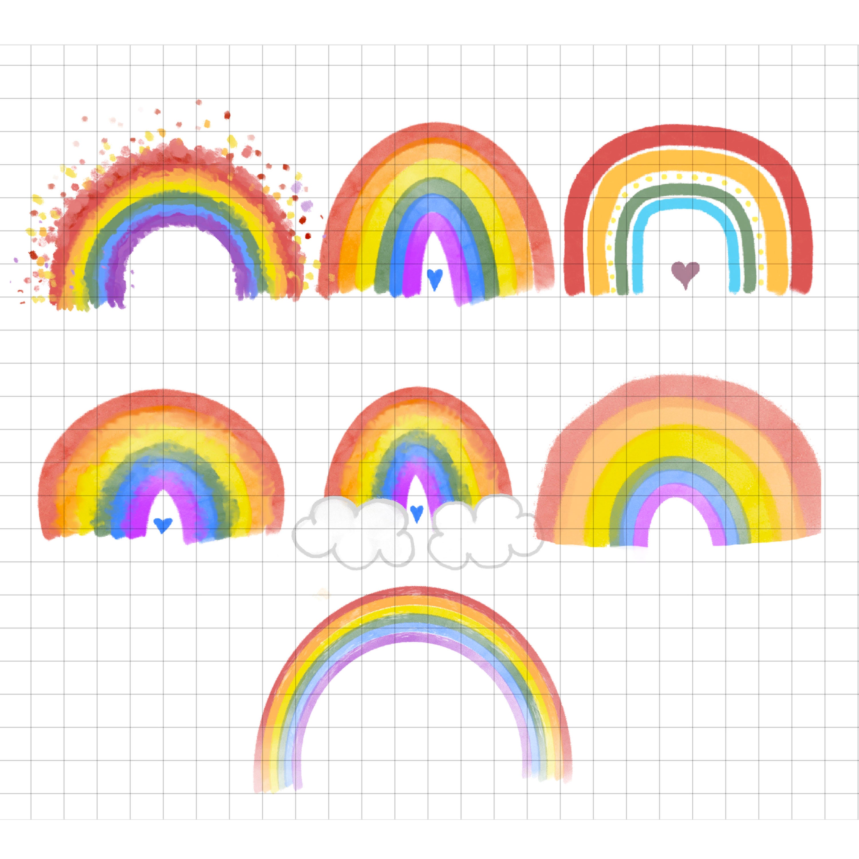 Rainbow watercolour clipart png files 7 digital watercolour | Etsy