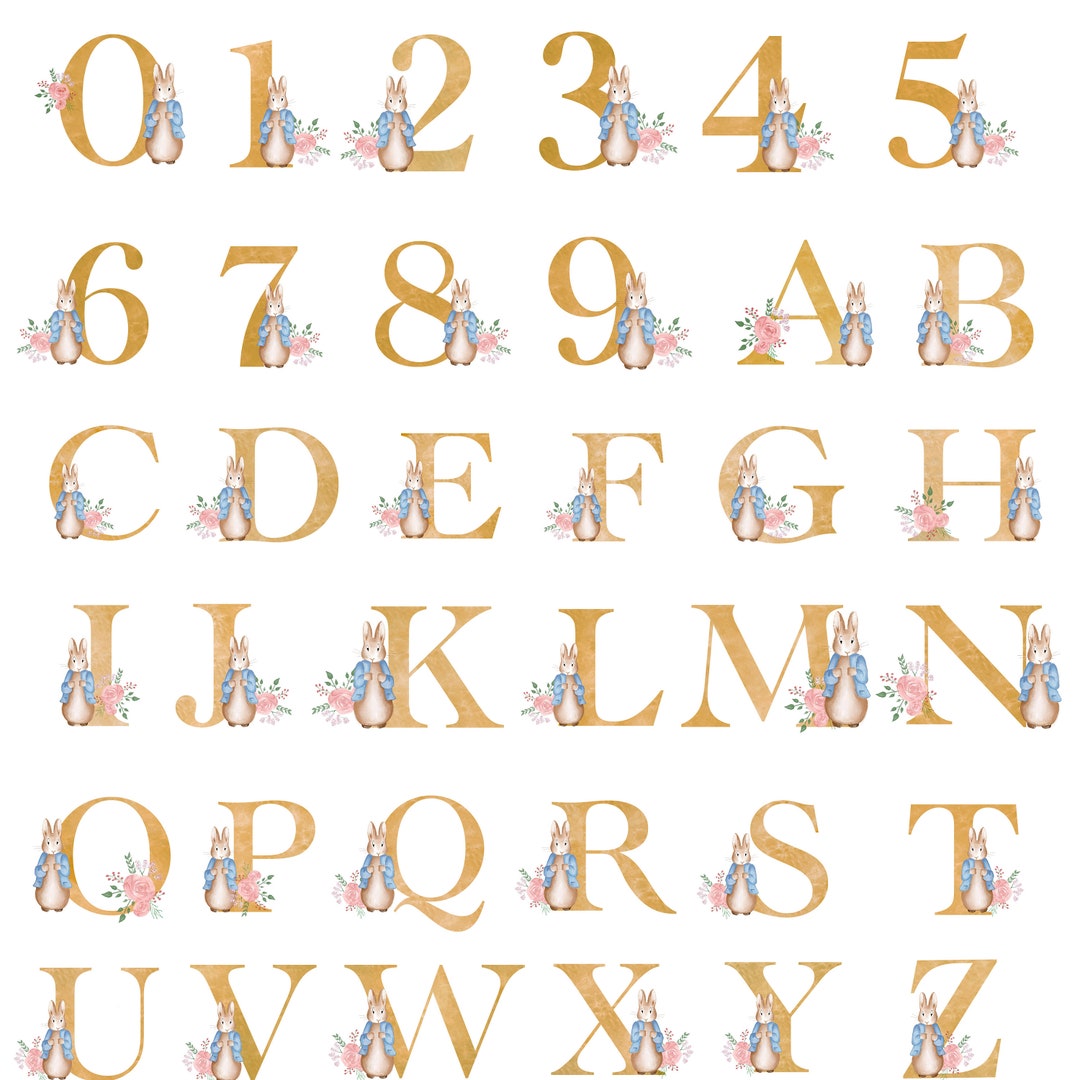 Peter Rabbit Floral Alphabet Watercolour Digital PNG Files - 36 Files ...
