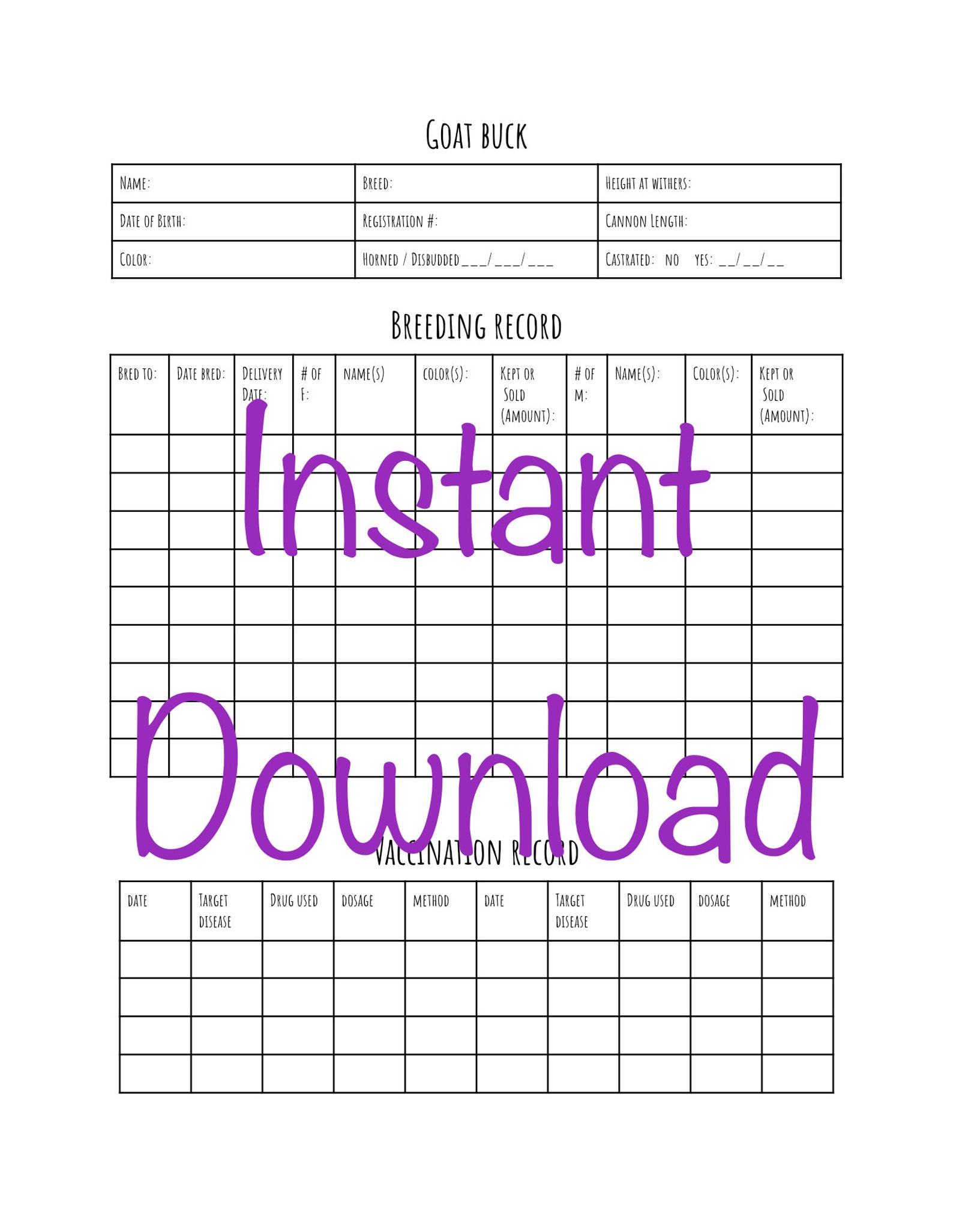 Goat Buck Breeding & Health Record - Etsy