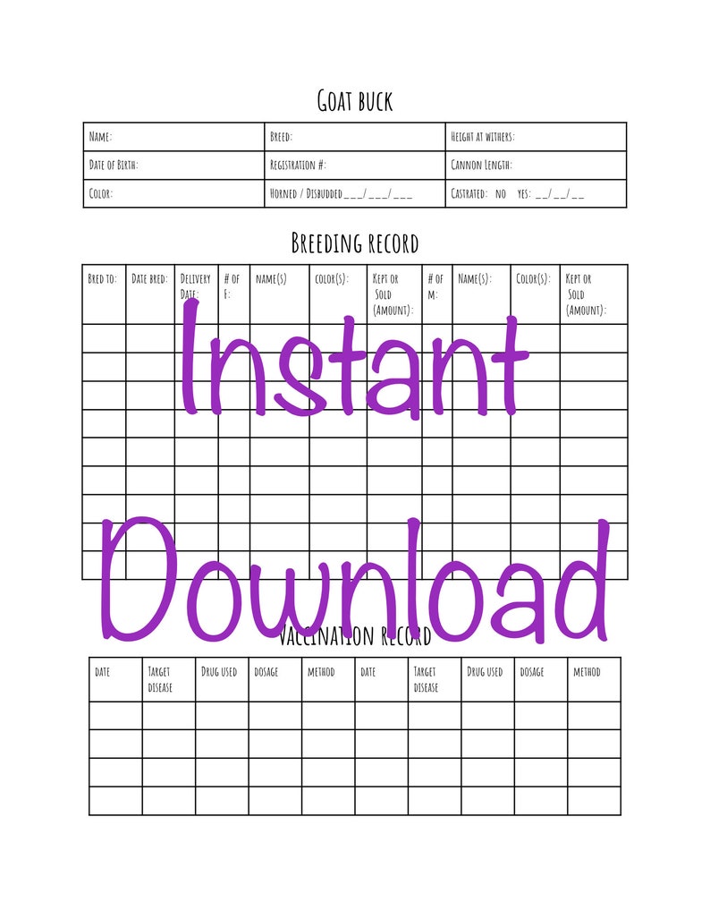 Goat Buck Breeding & Health Record - Etsy