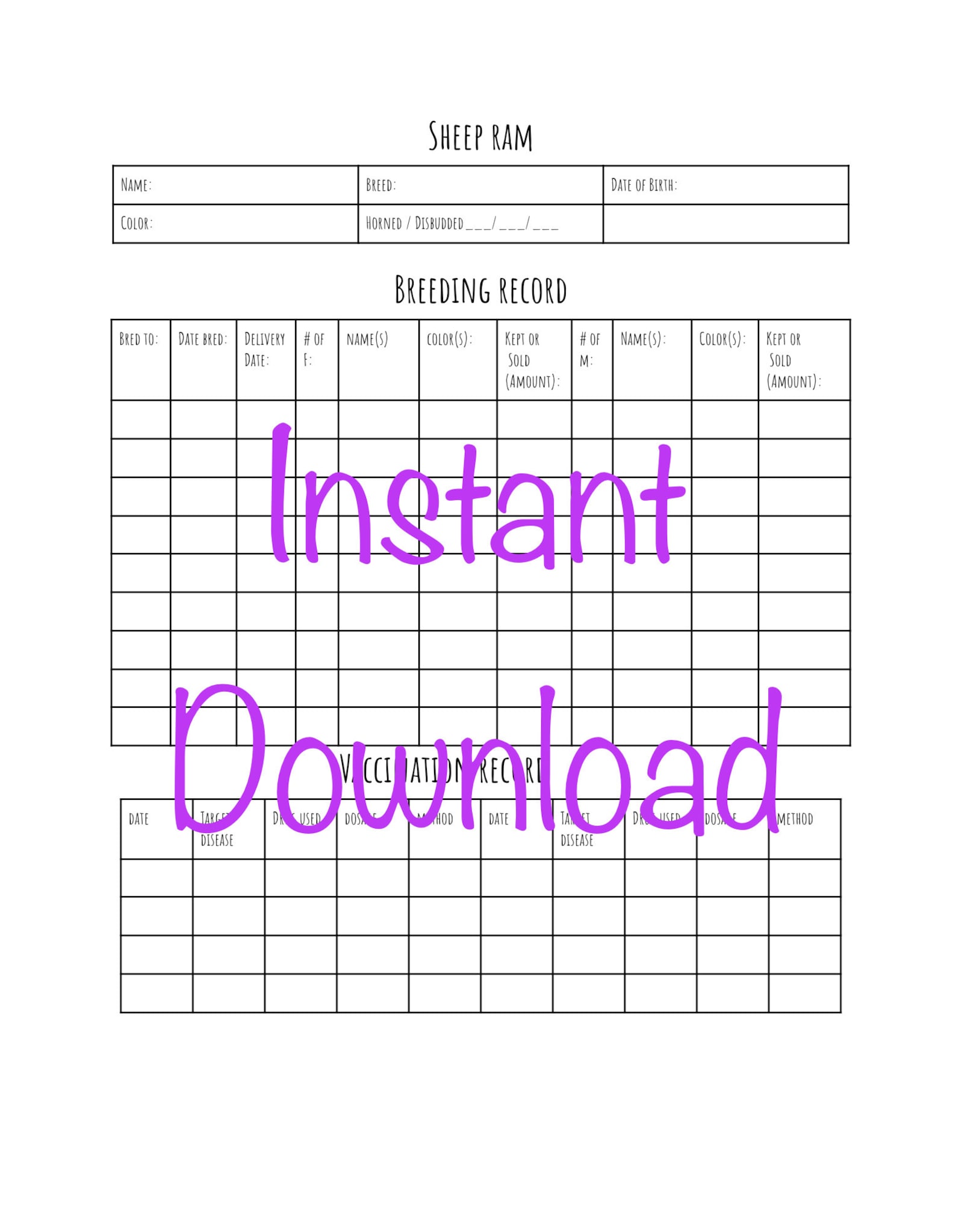 Sheep Ram Health & Breeding Record - Etsy