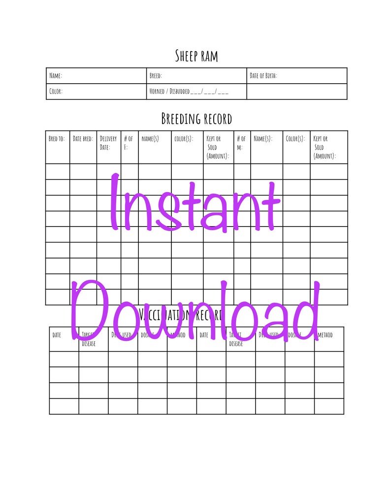 Sheep Ram Health & Breeding Record - Etsy