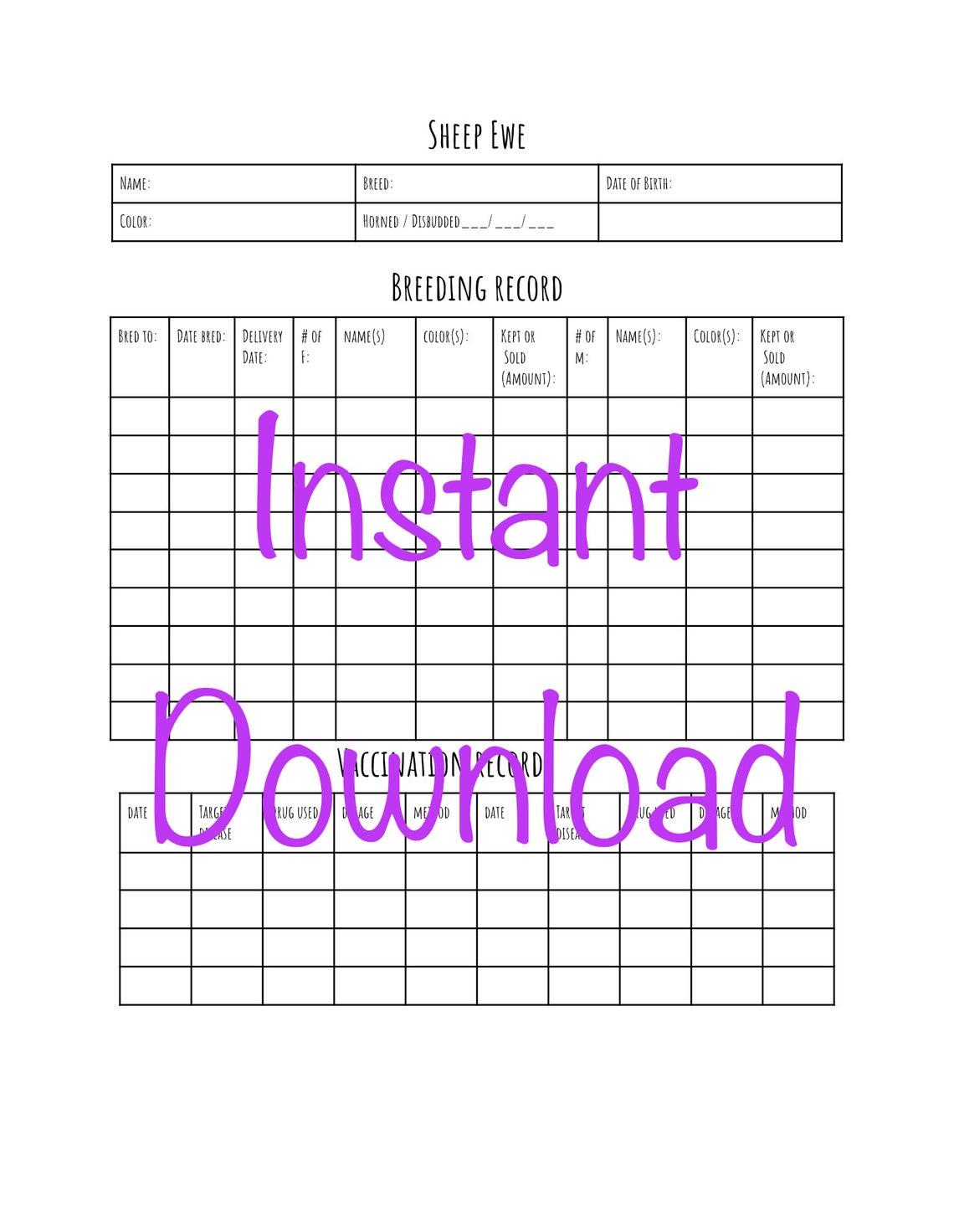 Sheep Ewe Health & Breeding Record - Etsy