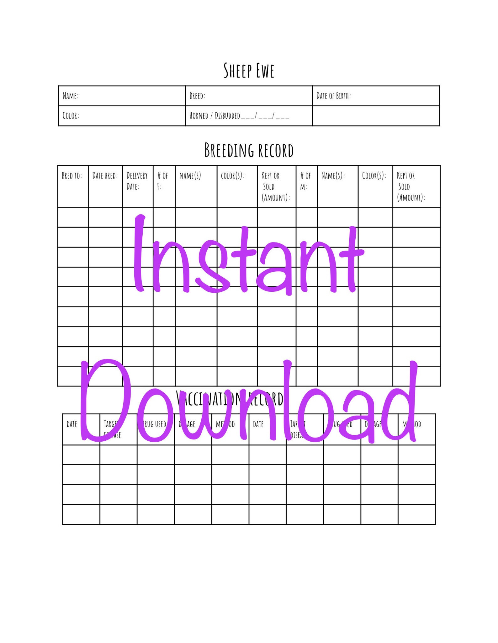 Sheep Ewe Health & Breeding Record - Etsy