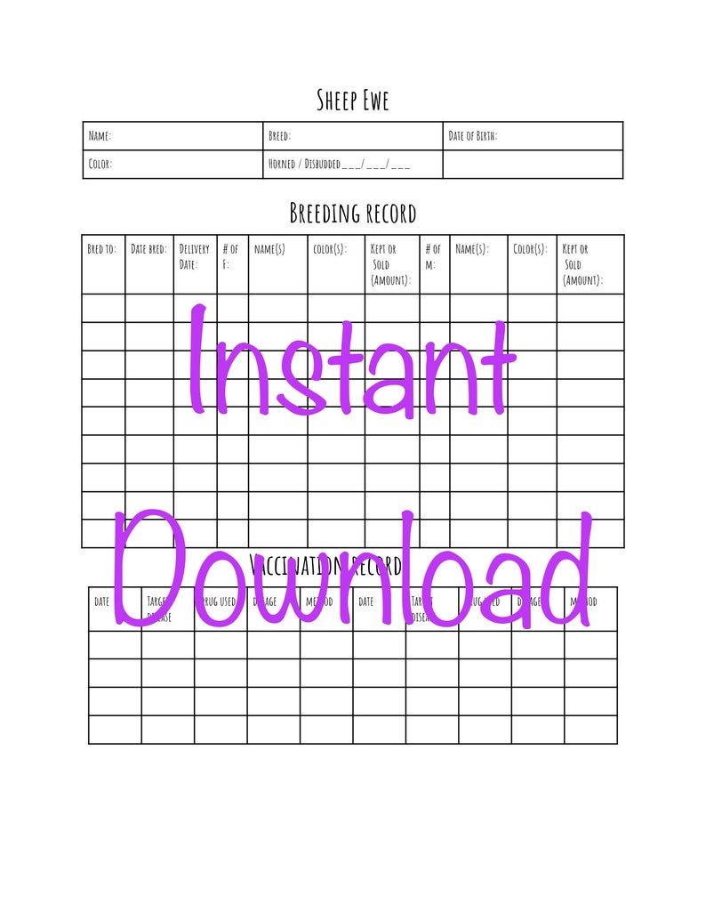 Sheep Ewe Health & Breeding Record - Etsy
