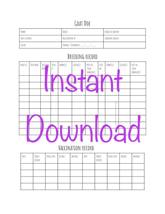Goat Doe Health & Breeding Record Instant Download Organizer | Etsy