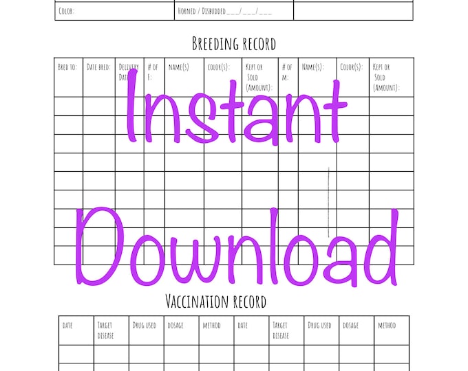 Goat Doe Health & Breeding Record Instant Download Organizer Printable ...