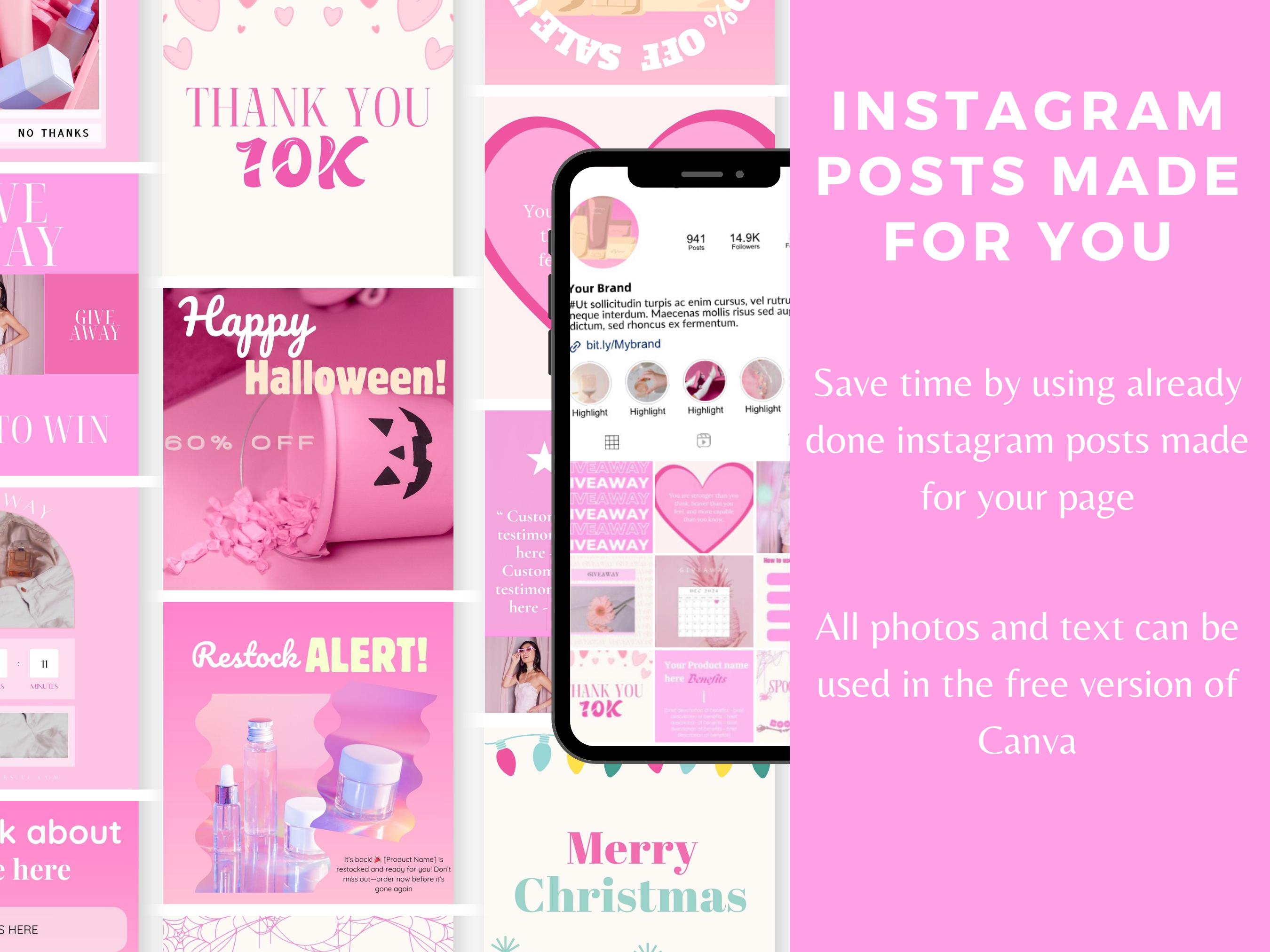 Editable Pink Instagram Templates, Buisness Marketing - Canva Instagram ...