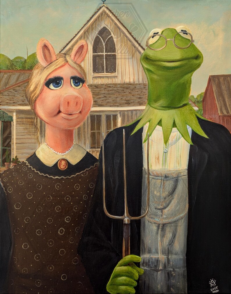 Art Print Kermit the Frog Miss Piggy American Gothic Painting - Etsy
