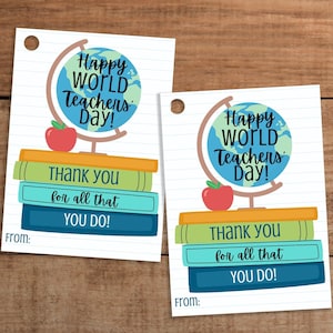 World Teachers Day Gift Tag Appreciation Printable - Etsy