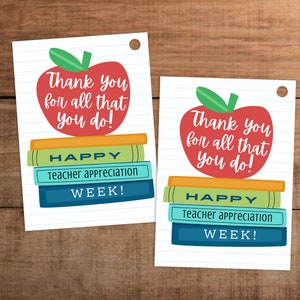 Teacher Appreciation Week Gift Tag Printable Thank You Label Attach to ...