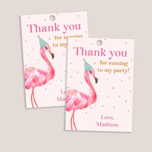 Editable Flamingo Birthday Party Favor Gift Tag, Loot Bag Tags, Goodie ...