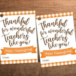 Teacher Appreciation Thanksgiving Thank You Gift Tag Printable Digital ...