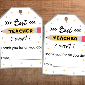 Teacher Thank You Gift Tags Printable for Appreciation Week Instant ...